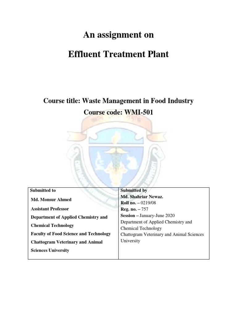 Assignment On Effluent Treatment Plant | PDF | Sewage Treatment ...
