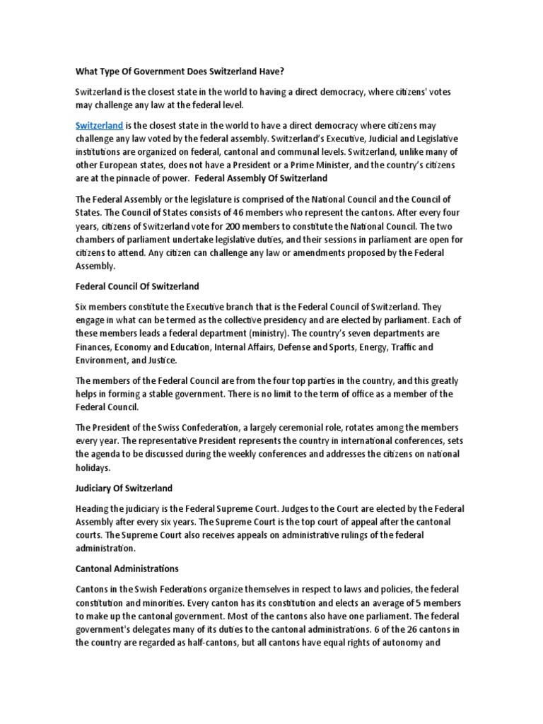 What Type of Government Does Switzerland Have | Download Free PDF ...