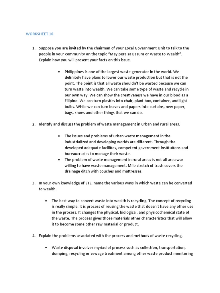 Worksheet 10 | PDF | Waste Management | Recycling