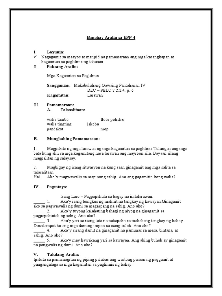 Banghay Aralin Sa EPP 4 Jhoana | PDF