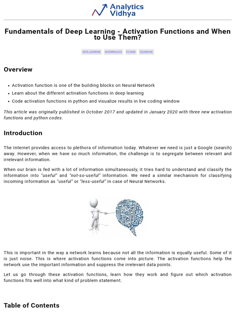 Fundamentals Deep Learning Activation Functions When To Use Them | PDF ...