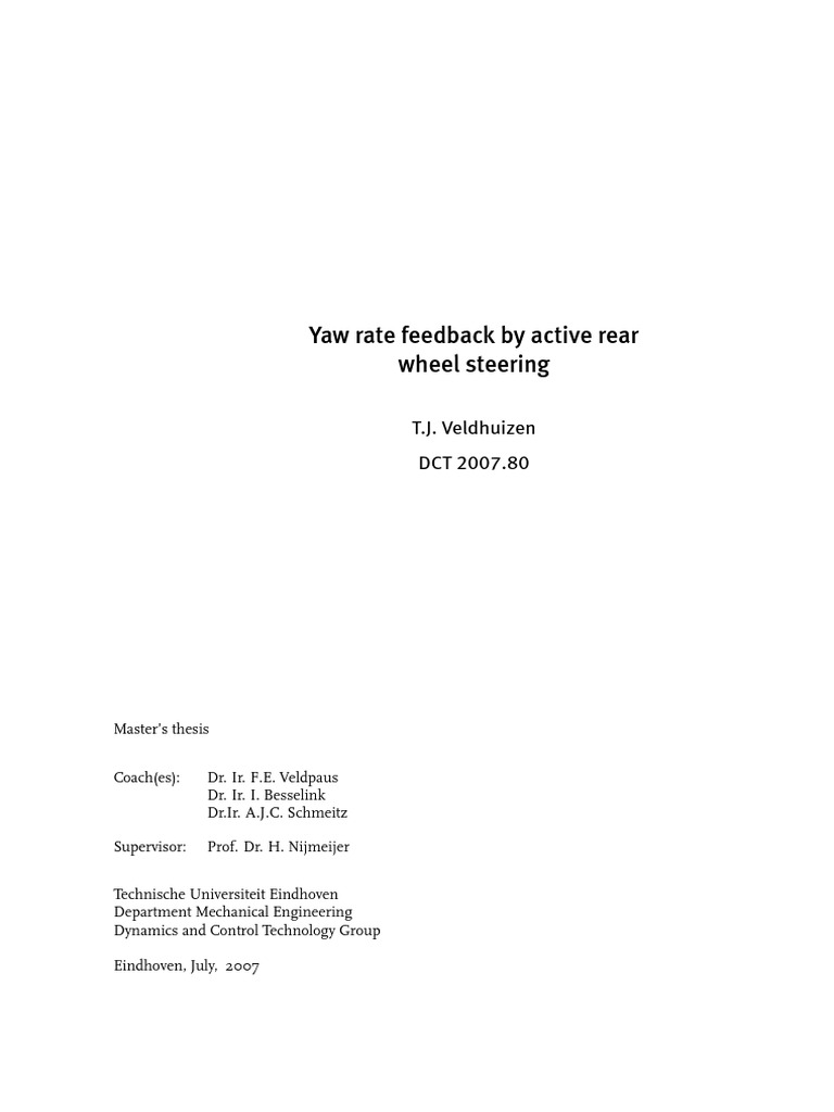 Yaw Rate Feedback by Active Rear Wheel Steering | PDF | Flight Dynamics ...