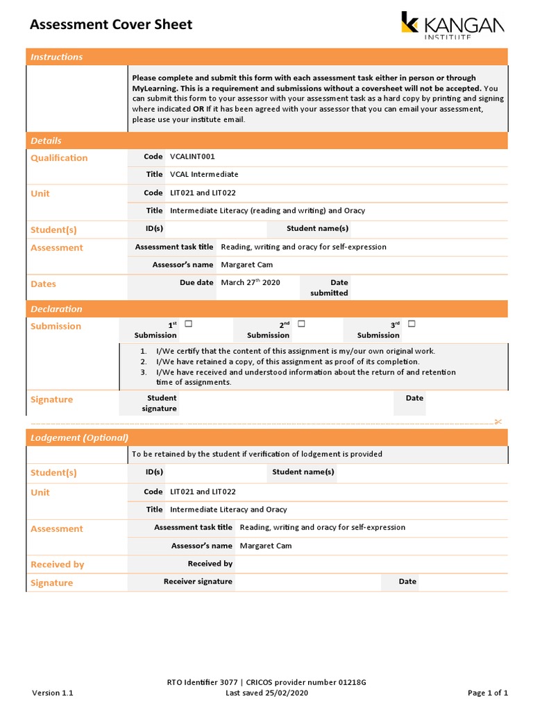 Assessment Cover Sheet Submission | PDF | Computing And Information ...