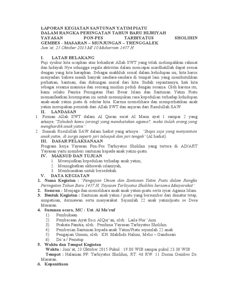 Laporan Kegiatan Santunan Yatim Piatu | PDF | Agama & Spiritualitas