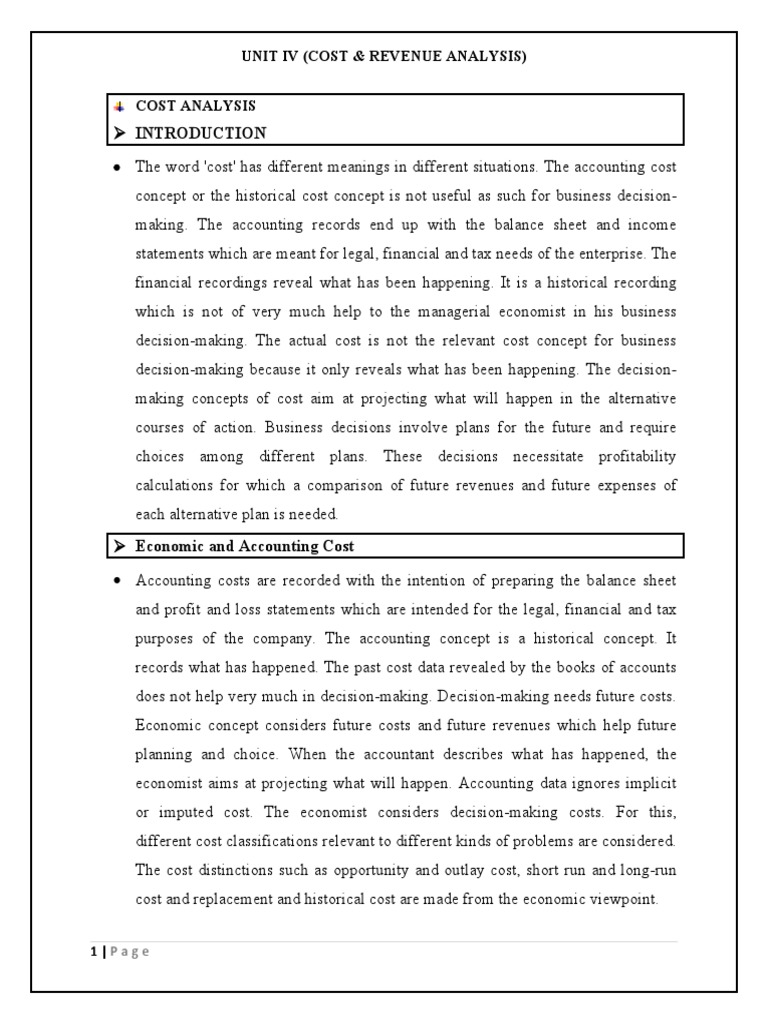 Cost and Revenue Analysis Explained | PDF | Long Run And Short Run ...