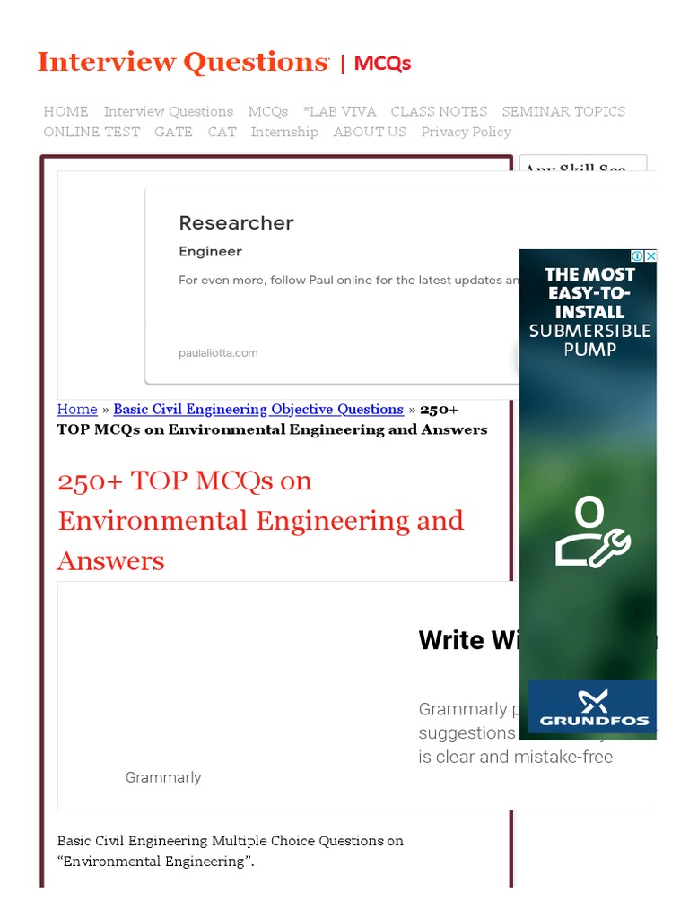 250+ TOp Environmental Engineering and Answers | PDF | Multiple Choice ...
