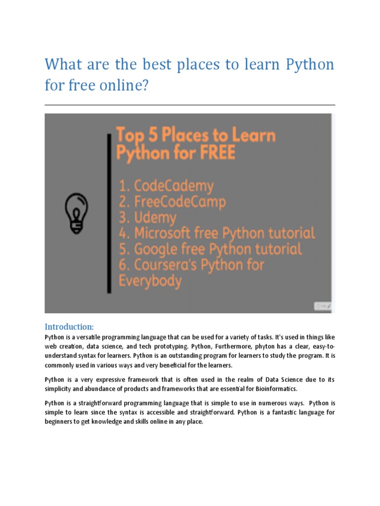 What Are The Best Places To Learn Python For Free Online Blog 10 | PDF ...