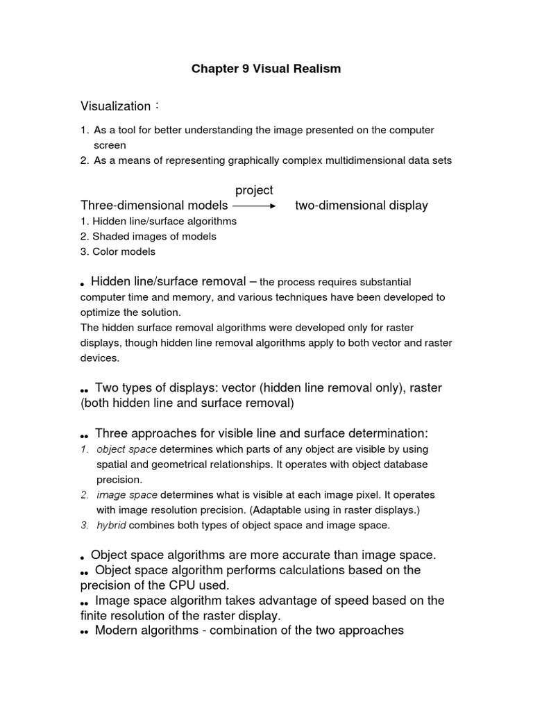 Chapter 9 Visual Realism | PDF | Reflection (Physics) | Computer Graphics