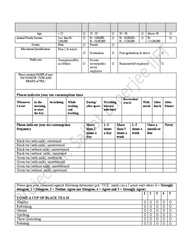 Please Indicate Your Tea Consumption Time | PDF | Tea | Food And Drink