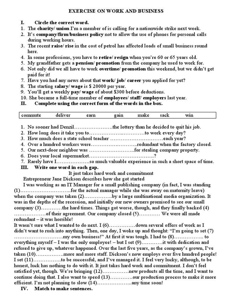 Business English Exercises | PDF | Working Time | Labor