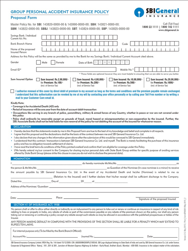 Pai Proposal Form-1 | Download Free PDF | Nuclear Weapons | Insurance