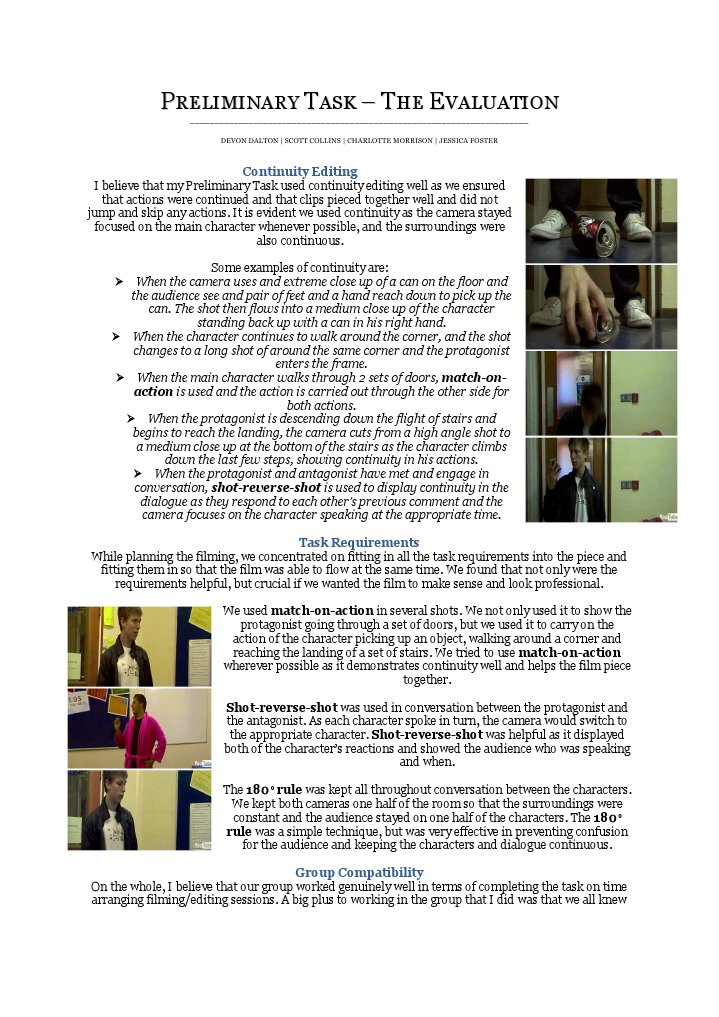 Preliminary Task Evaluation | PDF | Filmmaking | Leisure