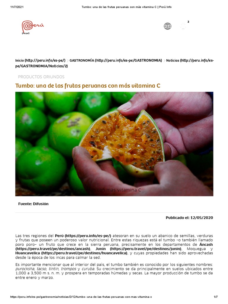 Tumbo: Fruta Peruana Rica en Vitamina C | PDF | Antioxidante | Perú