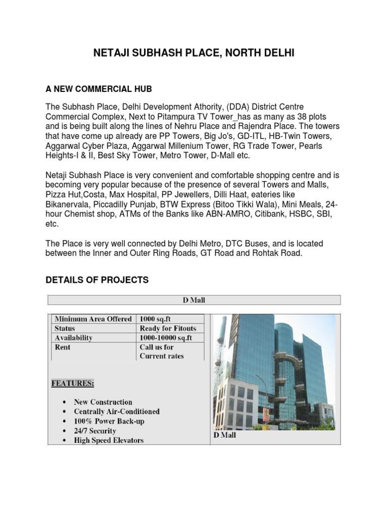 Netaji Subhash Place, North Delhi: A New Commercial Hub | PDF