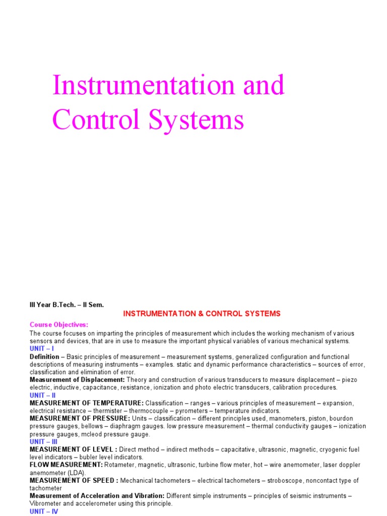Instrumentation and Control Systems | PDF | Pressure Measurement ...