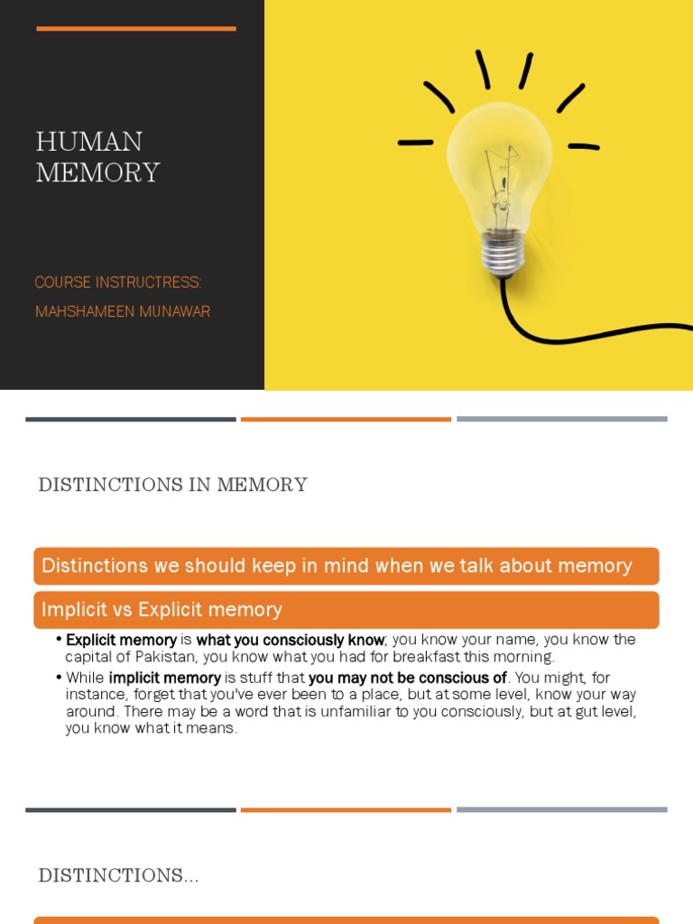 Human Memory: Course Instructress: Mahshameen Munawar | PDF | Memory ...