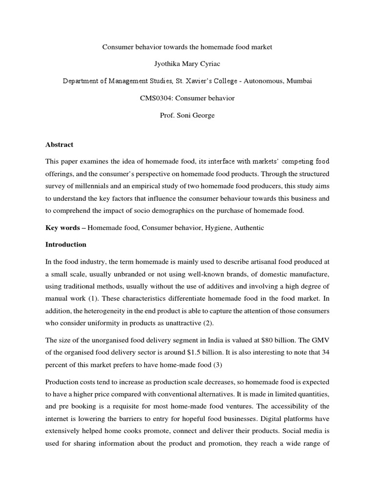 Consumer Behavior Towards The Homemade Food Market | PDF | Consumer ...