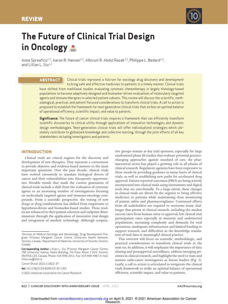 The Future of Clinical Trial Design in Oncology: Review | PDF ...