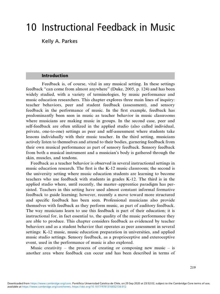 10 Instructional Feedback in Music: Kelly A. Parkes | PDF | Teachers ...