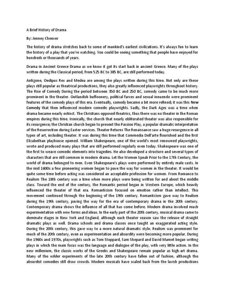 Drama's Evolution Through Ages | PDF | Play (Theatre) | Theatre