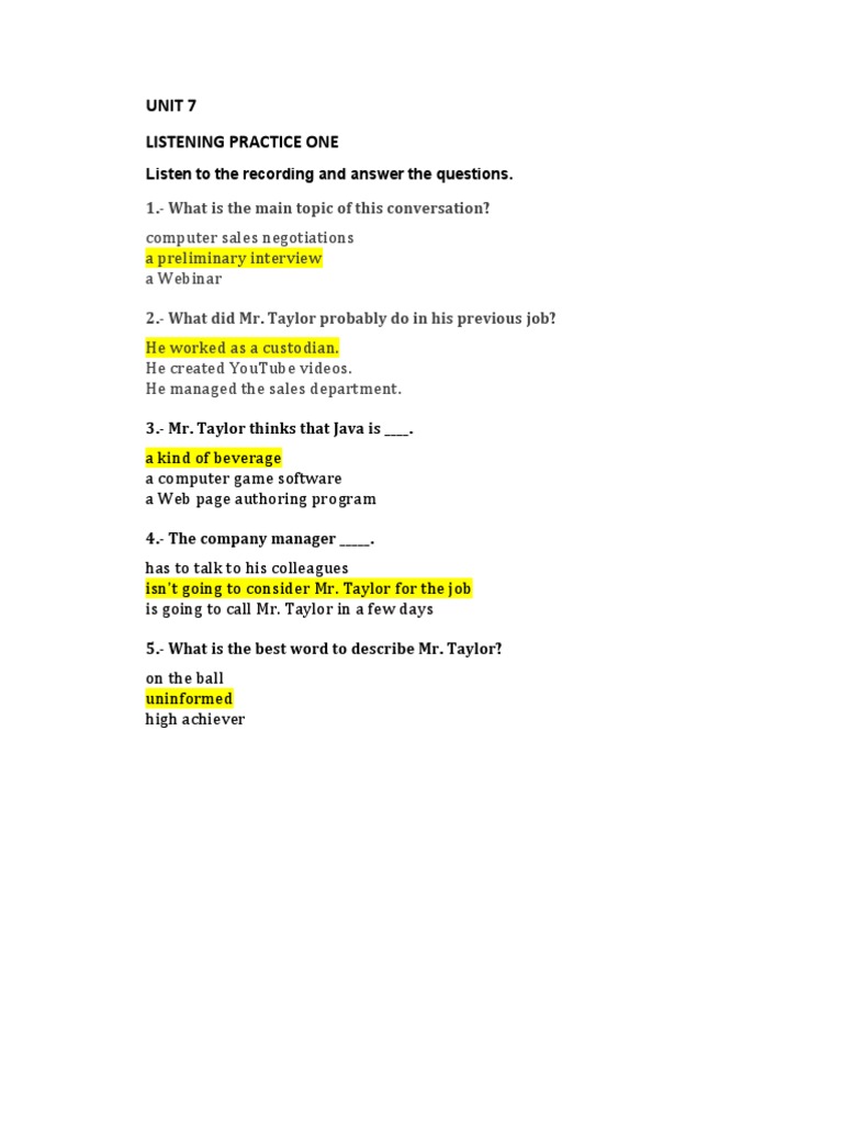 Listening Practice One | PDF | Career & Growth