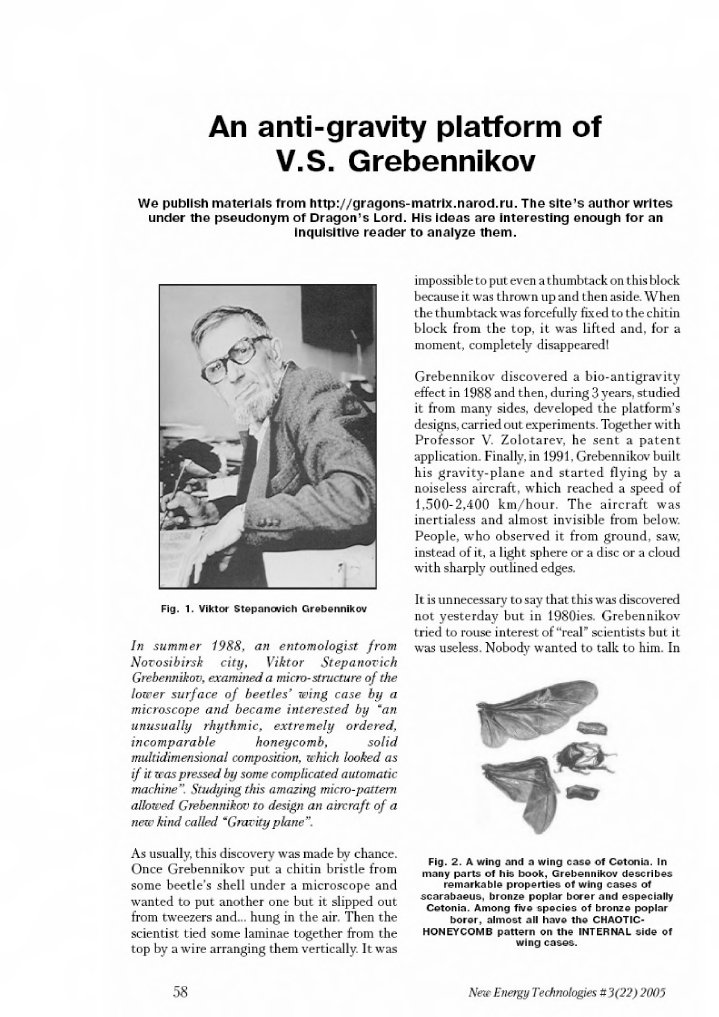 The Anti Gravity Platform of Viktor Grebennikov