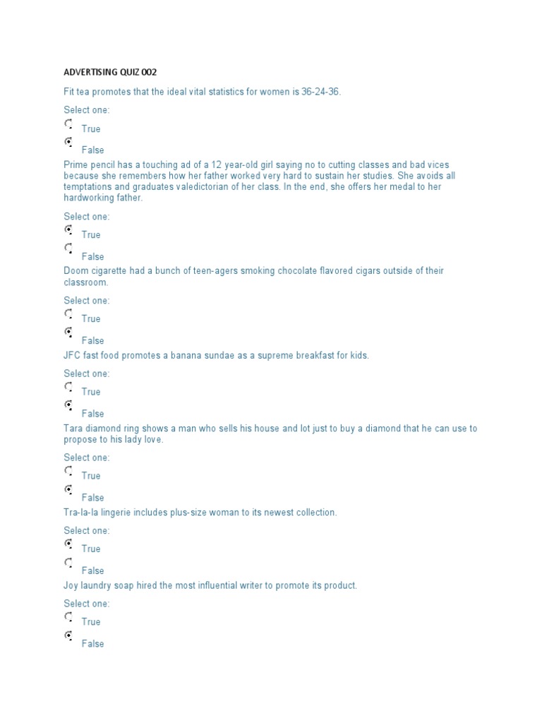 Advertising Quiz 002 | PDF