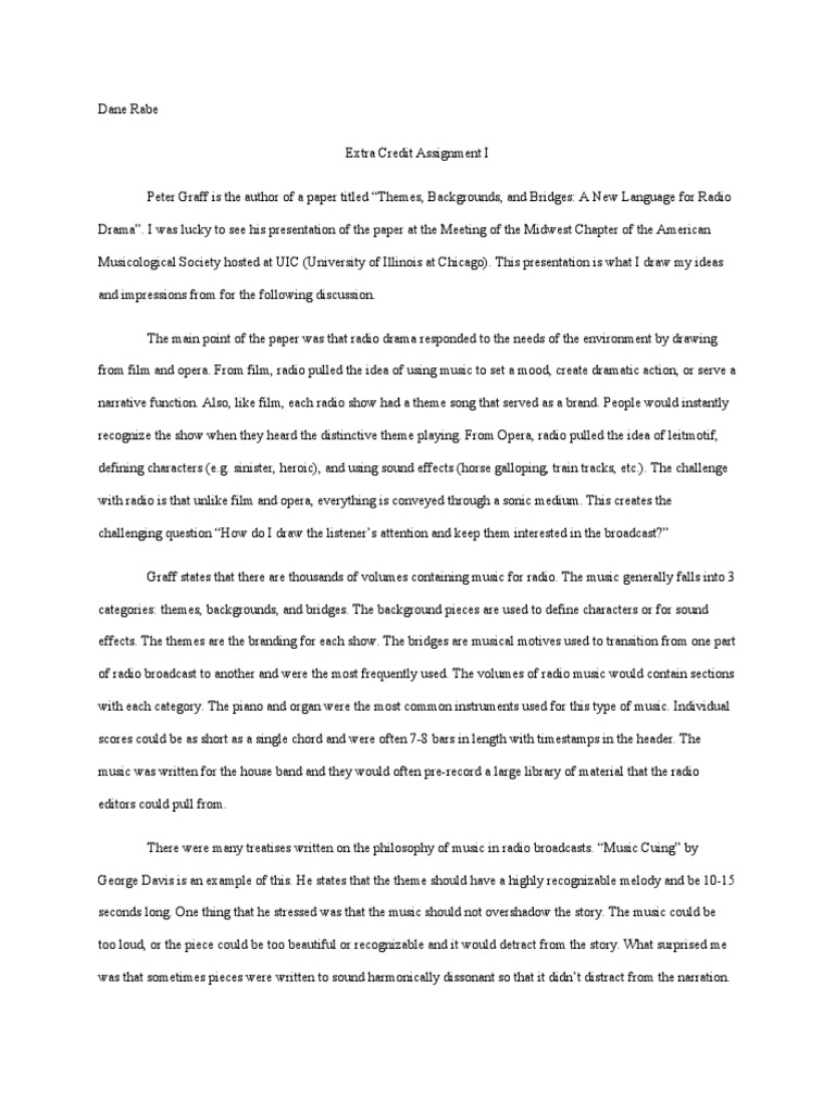 Extra Credit Assignment 1 | PDF | Performing Arts | Entertainment (General)