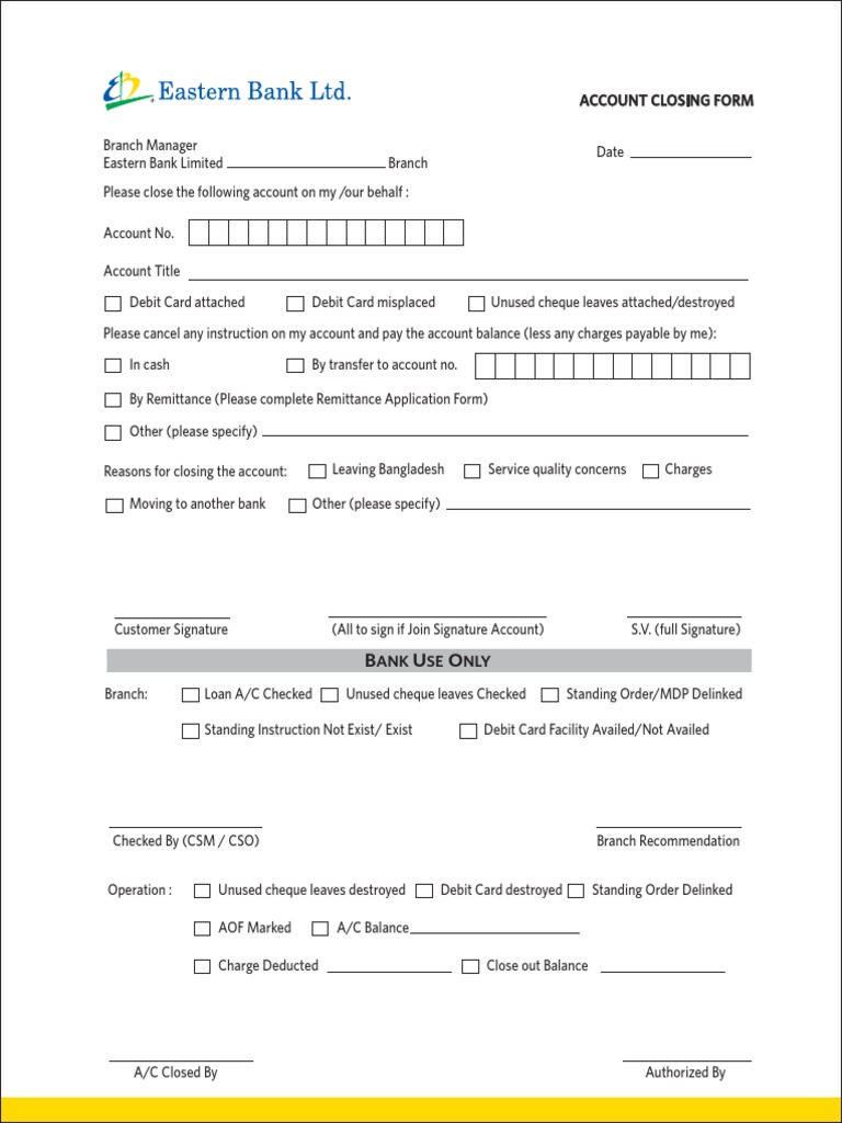 Account Closing Form: ANK SE NLY | PDF