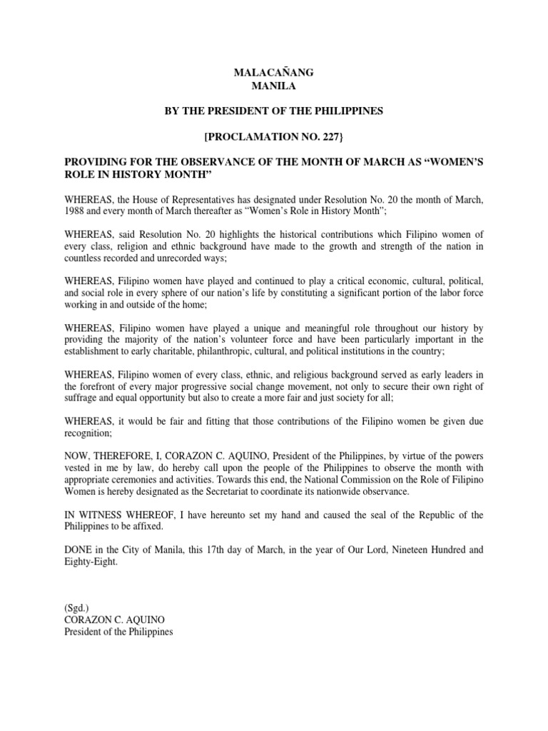 Women's Role in History Month Proclamation | PDF | Social Science
