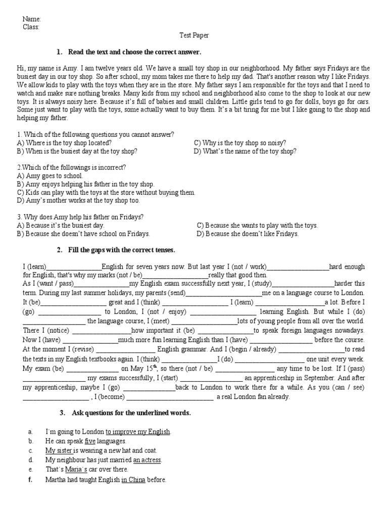 Test Initial Clasa A8a | PDF | Toys | English Language
