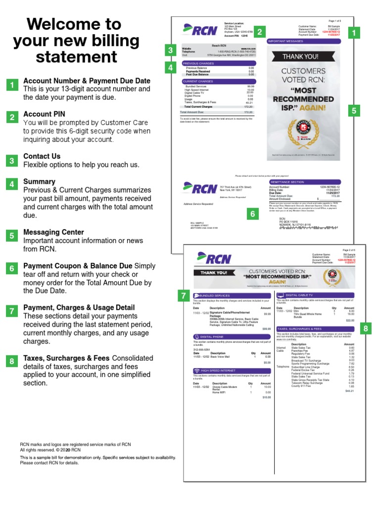 How To Read Your RCN Bill | PDF | Fee | Payments