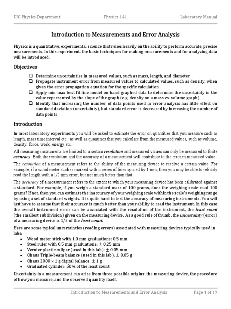Introduction To Measurements and Error Analysis: Objectives | PDF | Observational Error ...