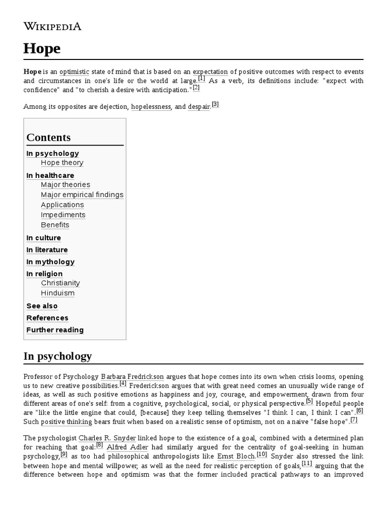 Hope Is An Optimistic State of Mind That Is Based On An Expectation of ...