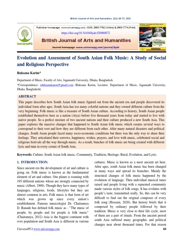 Evolution and Assessment of South Asian Folk Music A Study of Social ...