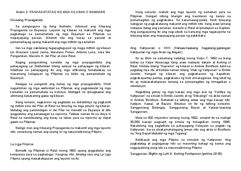 Q1W2 AP - Propaganda La Liga Filipina at Katipunan) | PDF