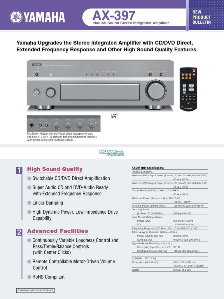 Yamaha AX-397 Amplifier Overview | PDF | Amplifier | Loudspeaker