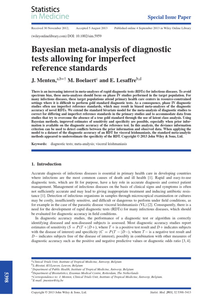 Bayesian Meta-Analysis of Diagnostic Tests Allowing For Imperfect ...