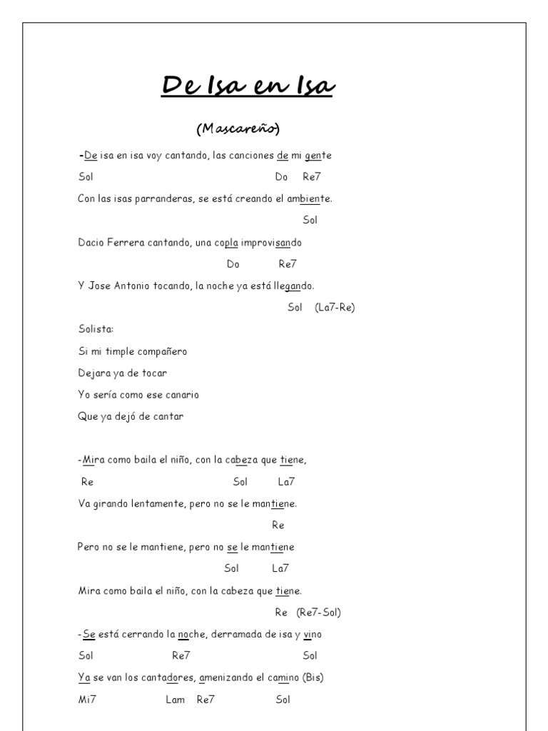 De Isa en Isa Letra Mascareño | PDF