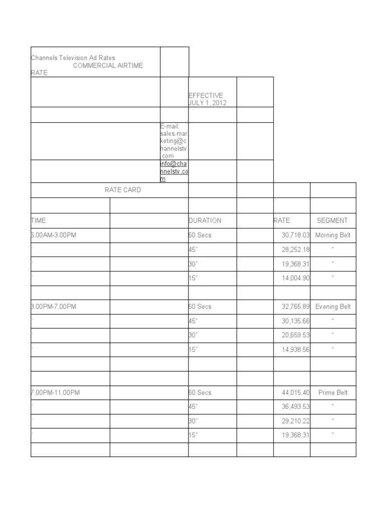 Channels Television Ad Rates | PDF | Invoice | Payments