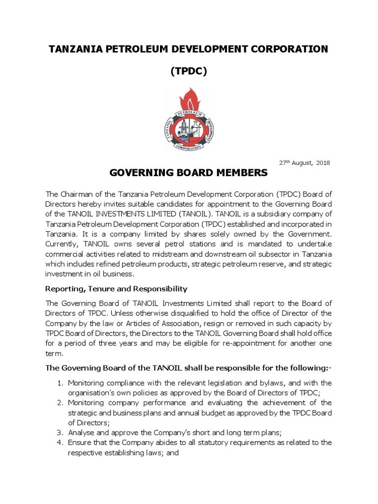 Tanzania Petroleum Development Corporation (TPDC) : Reporting, Tenure ...