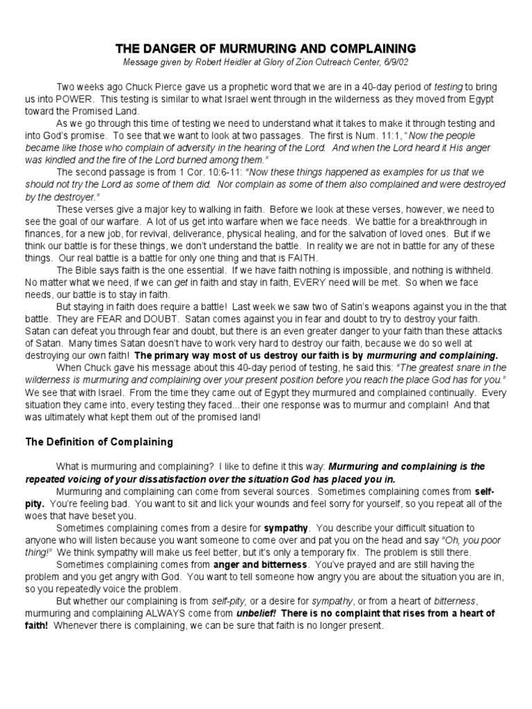 The Danger of Murmuring and Complaining | PDF | Satan | Anger