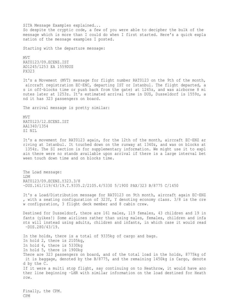 SITA Messages | PDF | Industries | Aeronautics