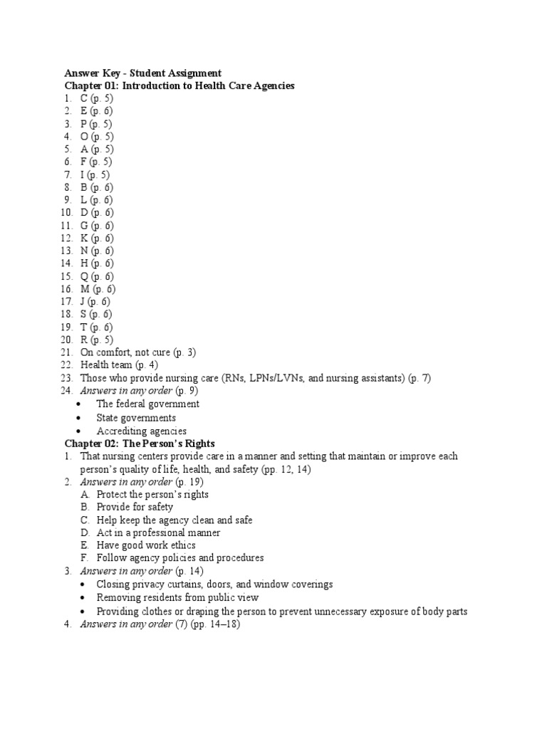Answer Key - Student Assignment Chapter 01: Introduction To Health Care ...