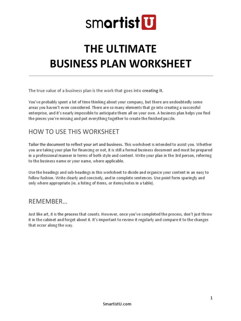 The Ultimate Business Plan Worksheet: How To Use This Worksheet ...