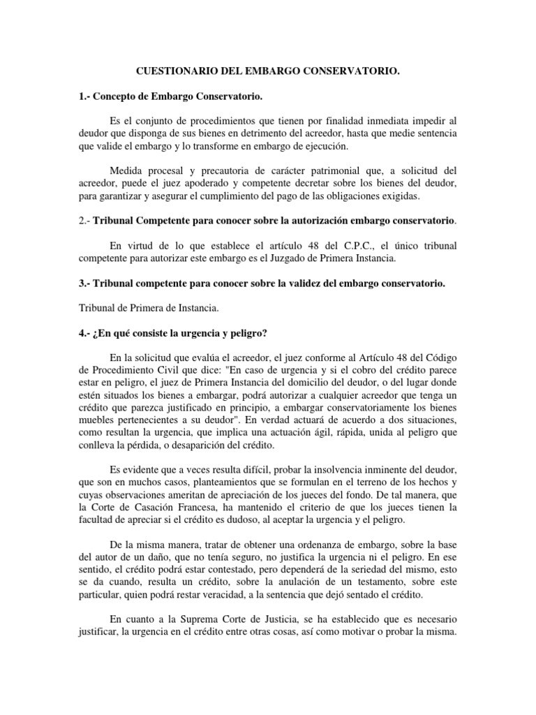 Embargo Conservatorio: Concepto, Procedimiento y Formalidades | PDF ...