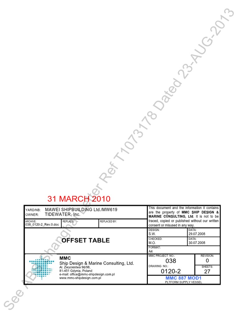 31 MARCH 20 10: Offset Table | PDF | Ships | Shipping
