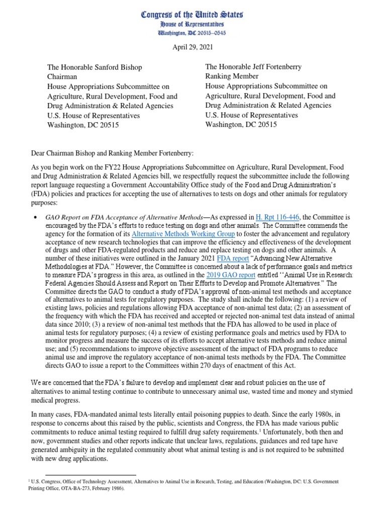 Letter To FDA From Members of Congress | PDF | Food And Drug ...