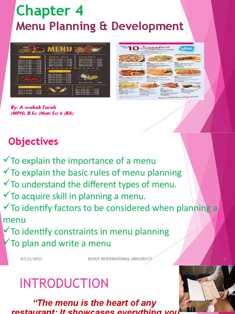 Chapter 4 Menu Planning | PDF | Meal | Menu