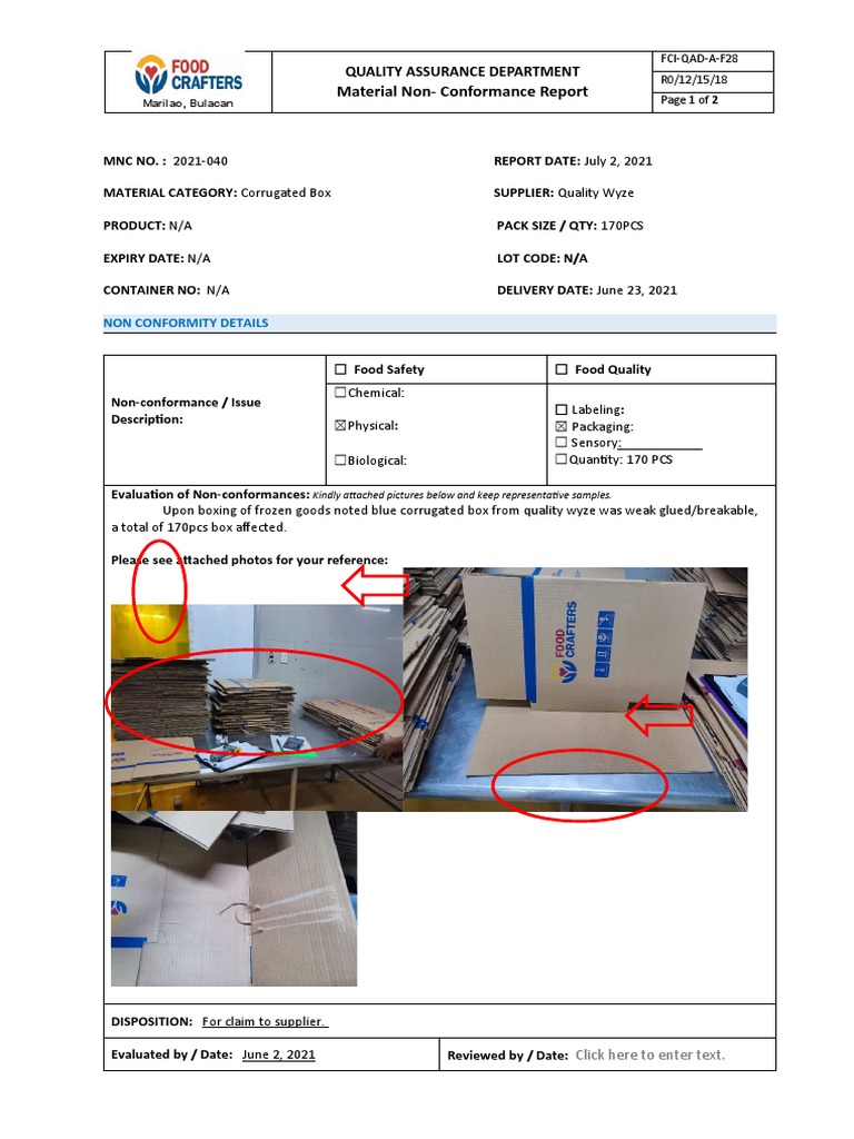Material Non-Conformance Report | PDF | Freight Transport | Production ...